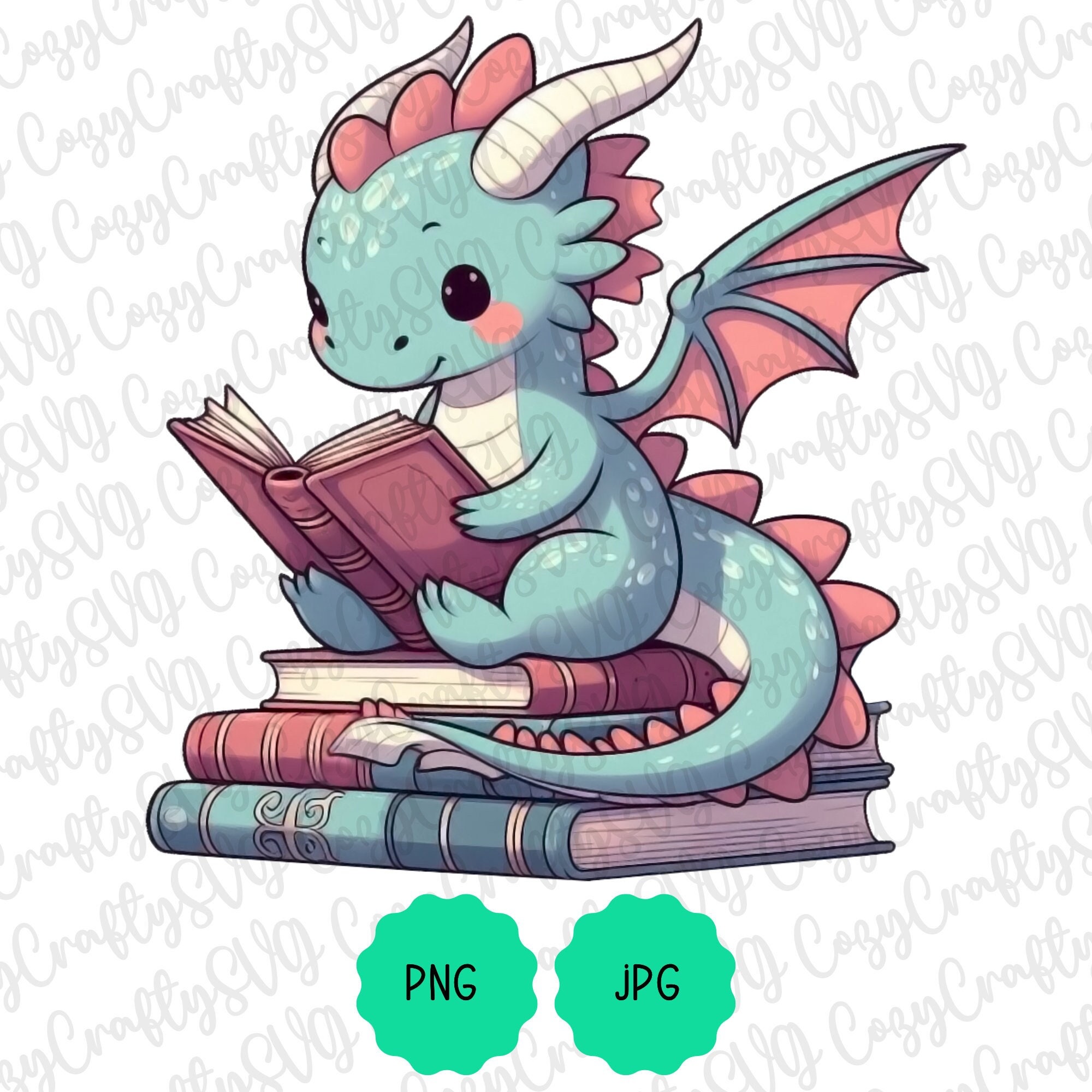 Dragon Reading PNG Bookish Gift for Fantasy Readers, Pastel Book Dragon ...