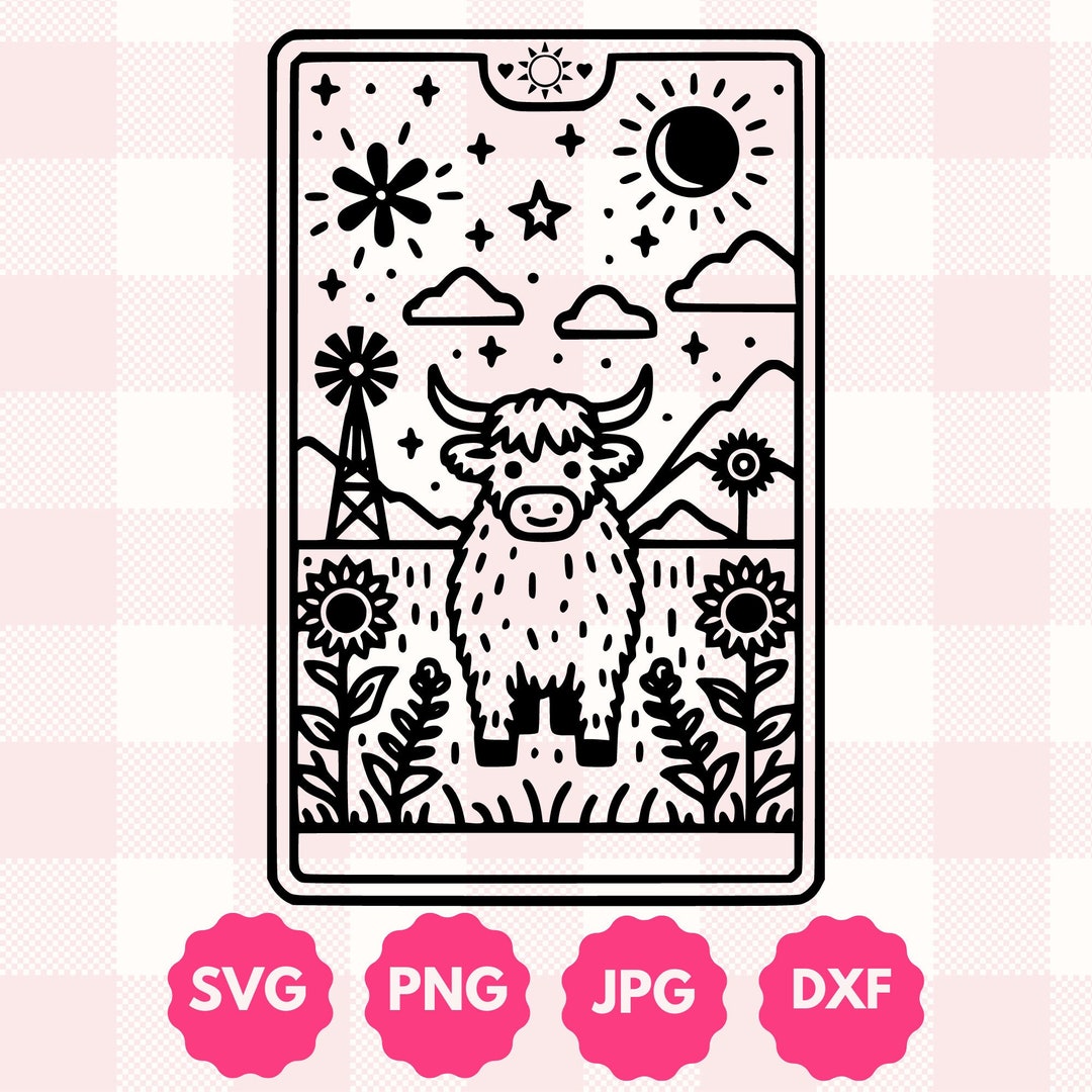 Kawaii Highland Cow Tarot Card Graphic Gift for Animal Lovers, Cow ...