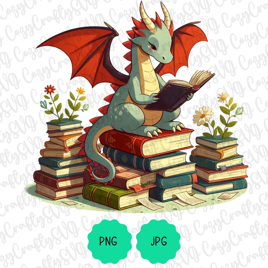 Dragon Reading PNG Bookish Gift for Fantasy Readers, Book Dragon ...