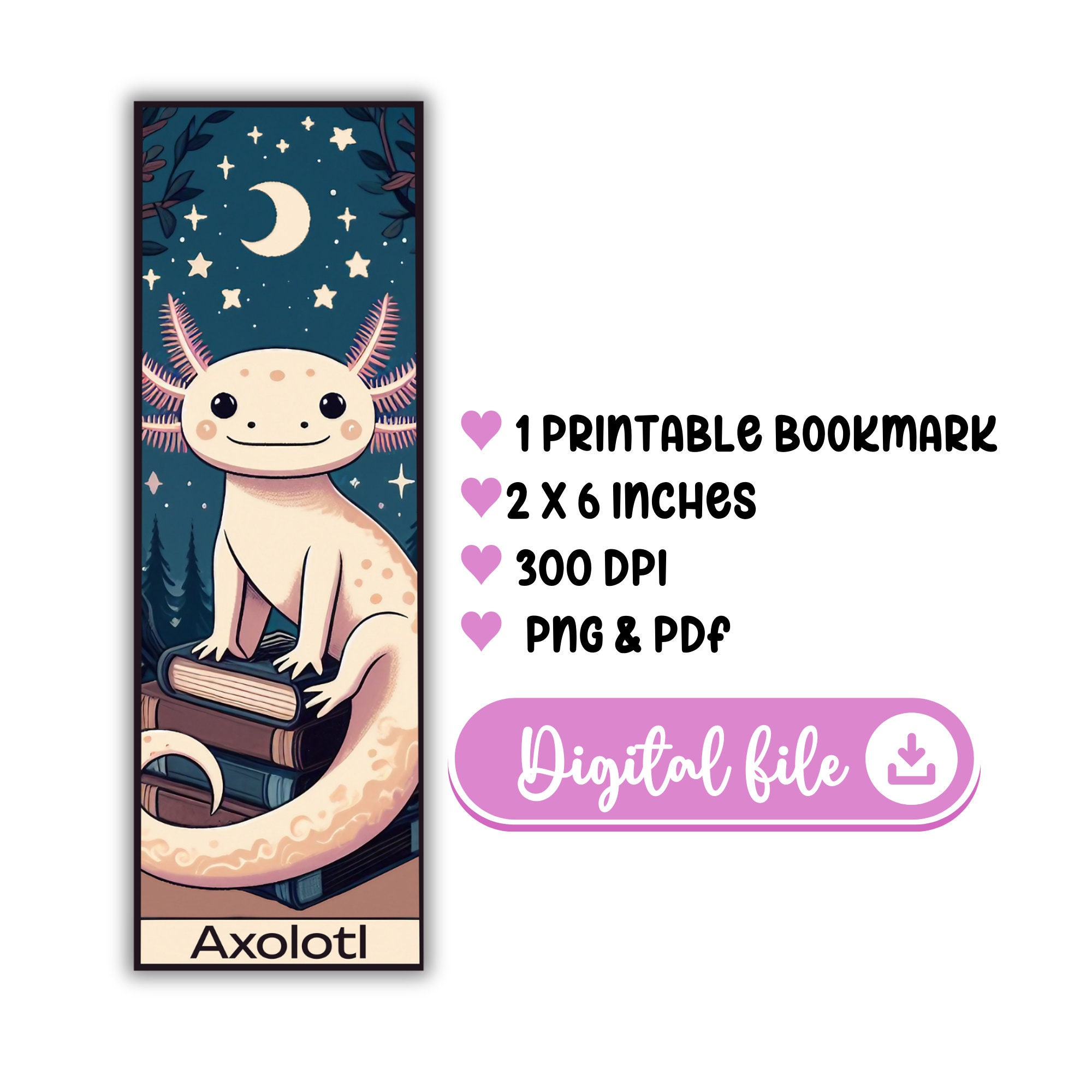 Kawaii Axolotl Tarot Printable Bookmark Celestial Mystical Tarot Card ...