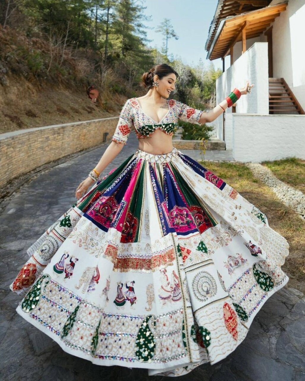 Buy This Heavy Muslin White Lengha, Adorned With Vibrant and Colorful ...