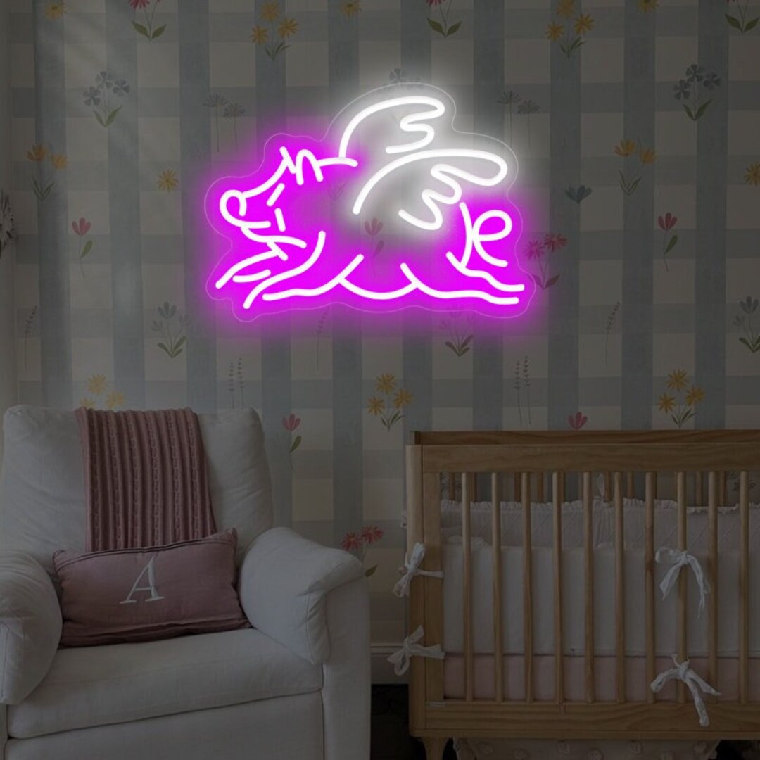 Flying Pig Neon Sign, Pig Wings Led Sign, Angel Pig Neon Light, Nursery ...
