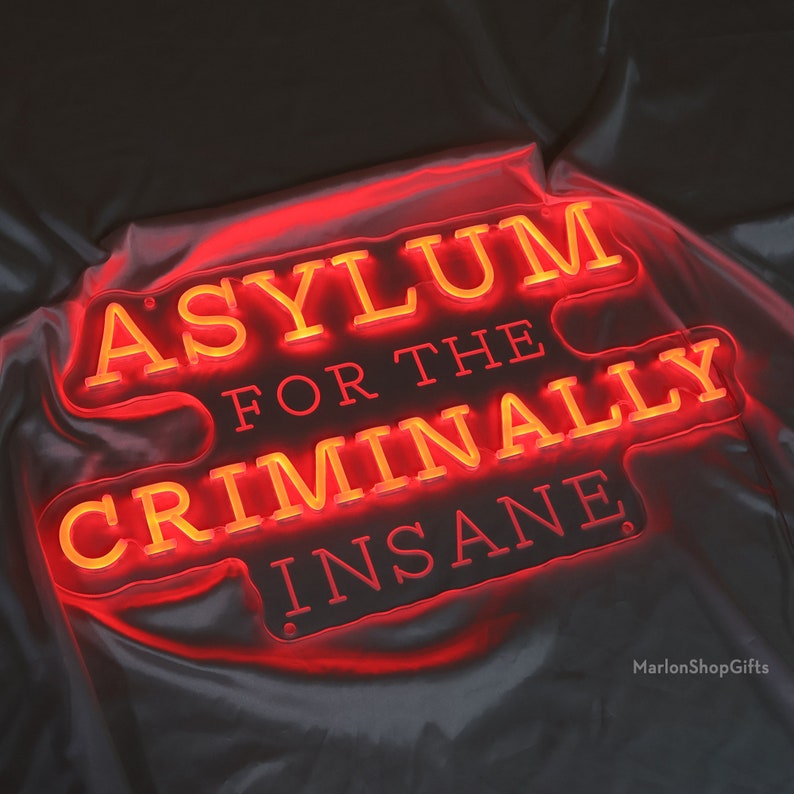 Asylum for the Criminally Insane Neon Sign, Gothic Comic Decor,spooky ...