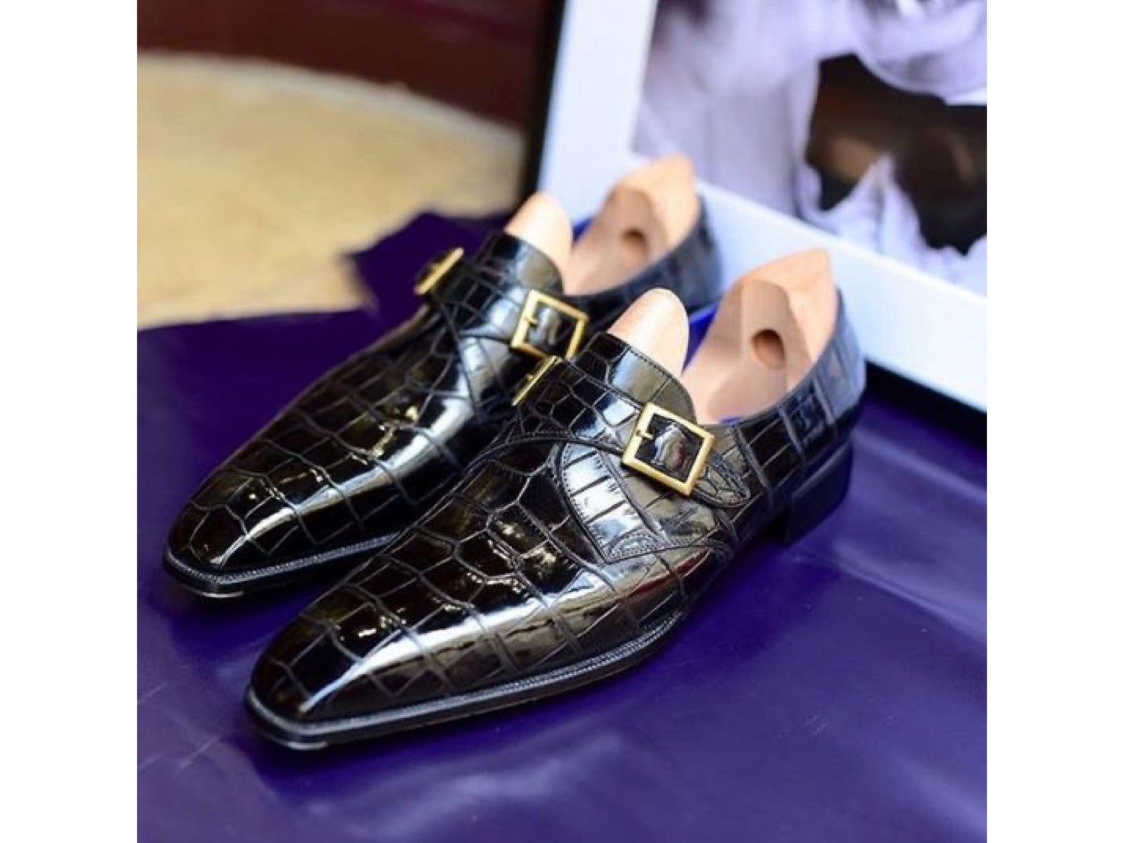 Handmade Black Alligator Leather Oxford Buckle Shoes - Etsy