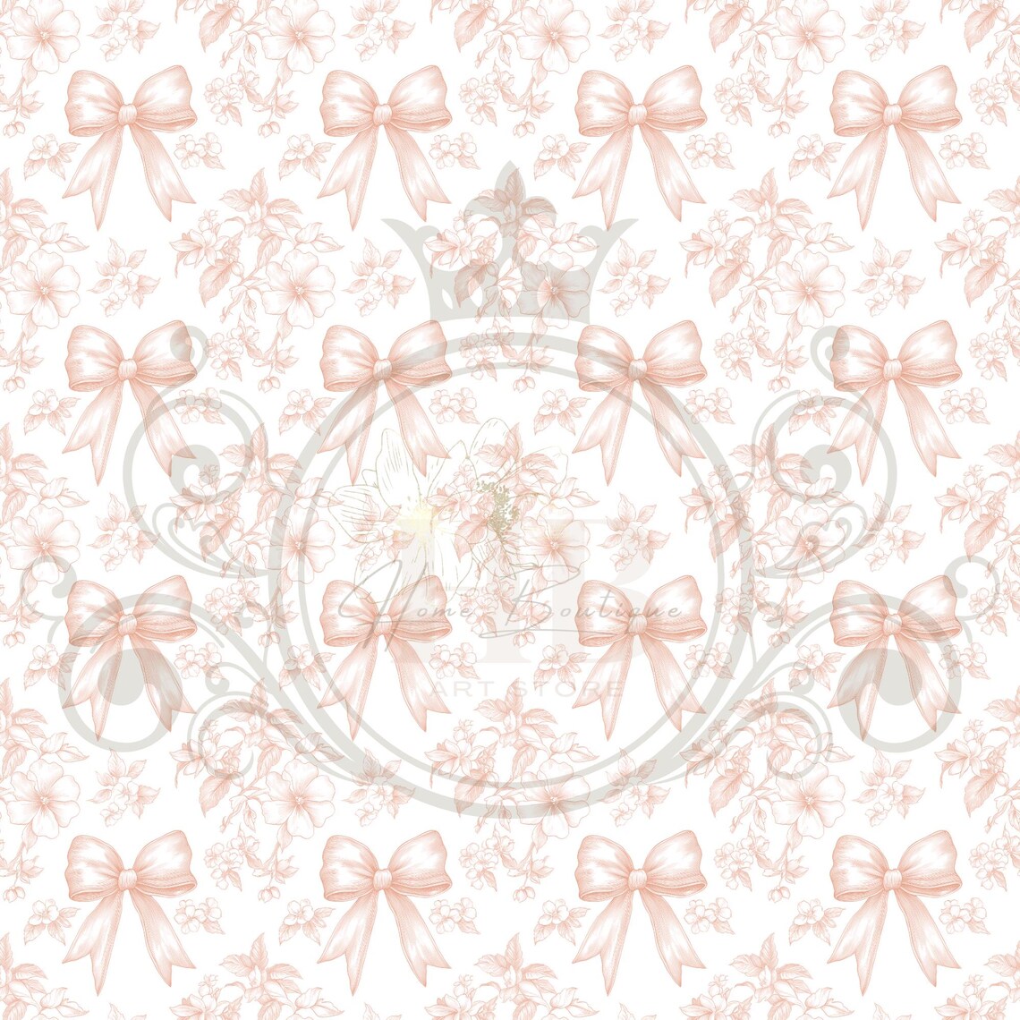 Peach Toile Coquette Seamless Patterns Bows Digital Paper Wallpaper ...