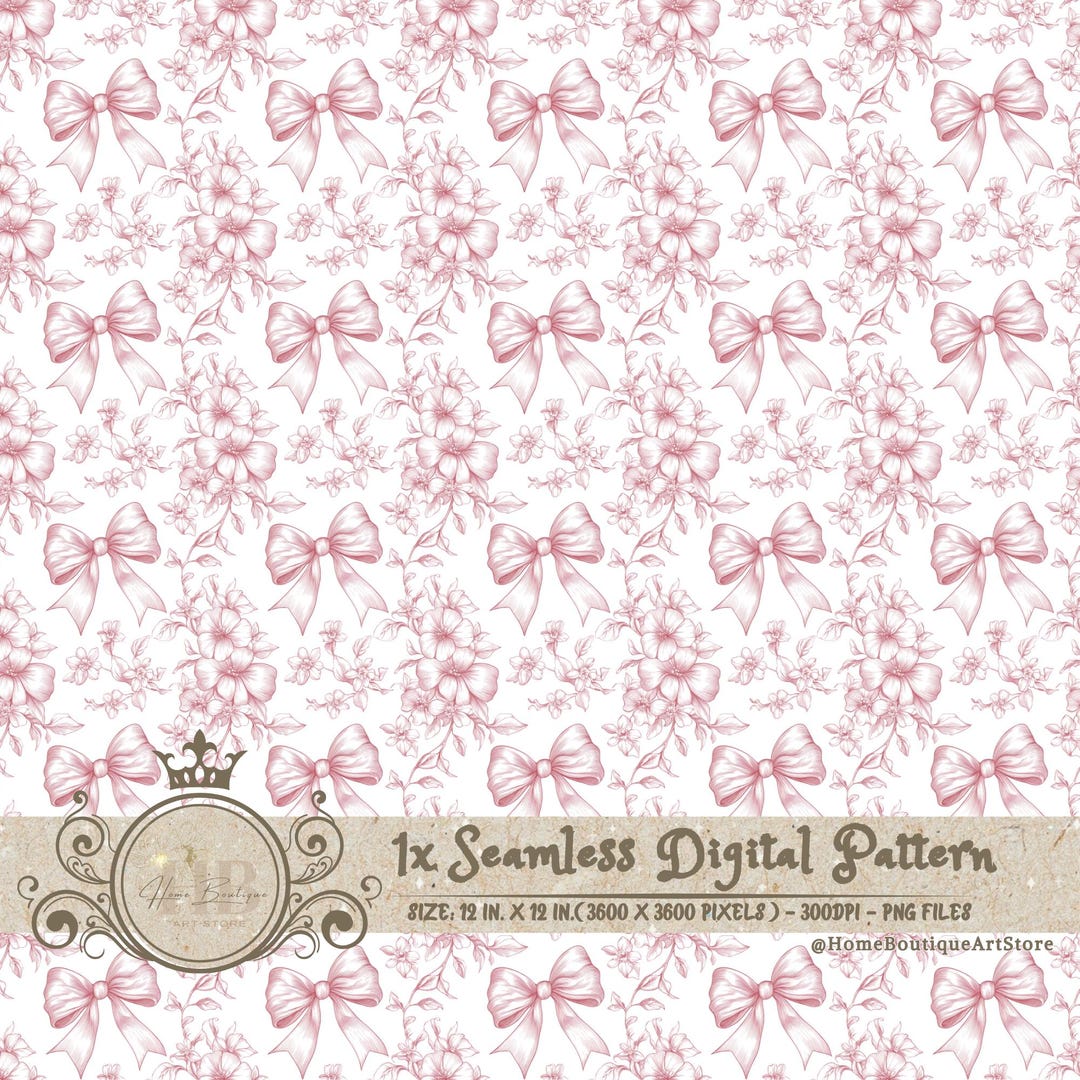 Pink Toile Coquette Seamless Patterns Bows Digital Paper Wallpaper ...