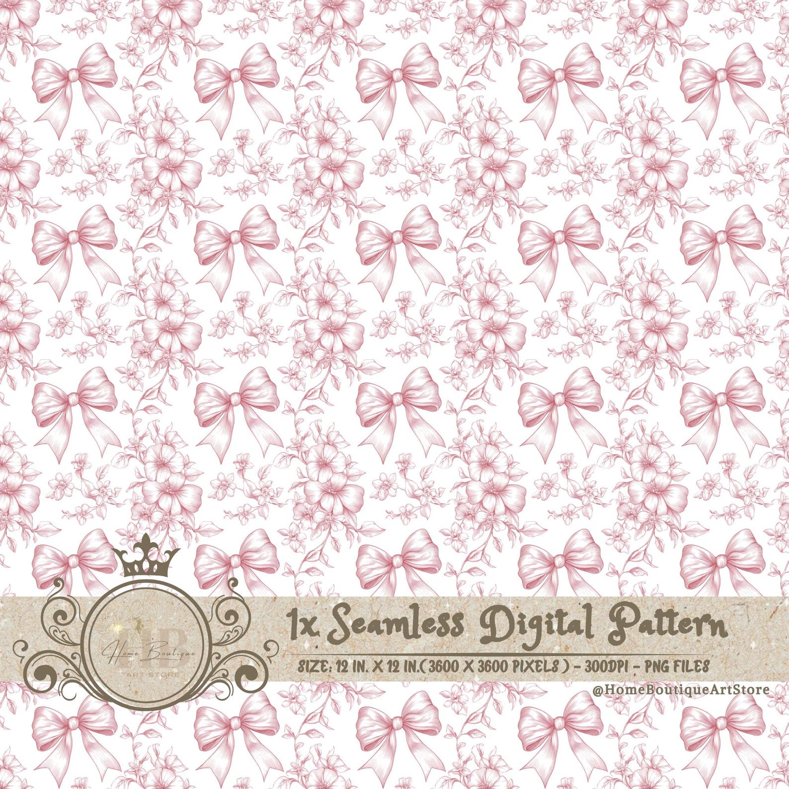Pink Toile Coquette Seamless Patterns Bows Digital Paper Wallpaper ...