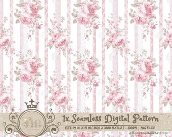 Blue Stripe Seamless Pattern Pink Floral Digital Paper Wallpaper ...