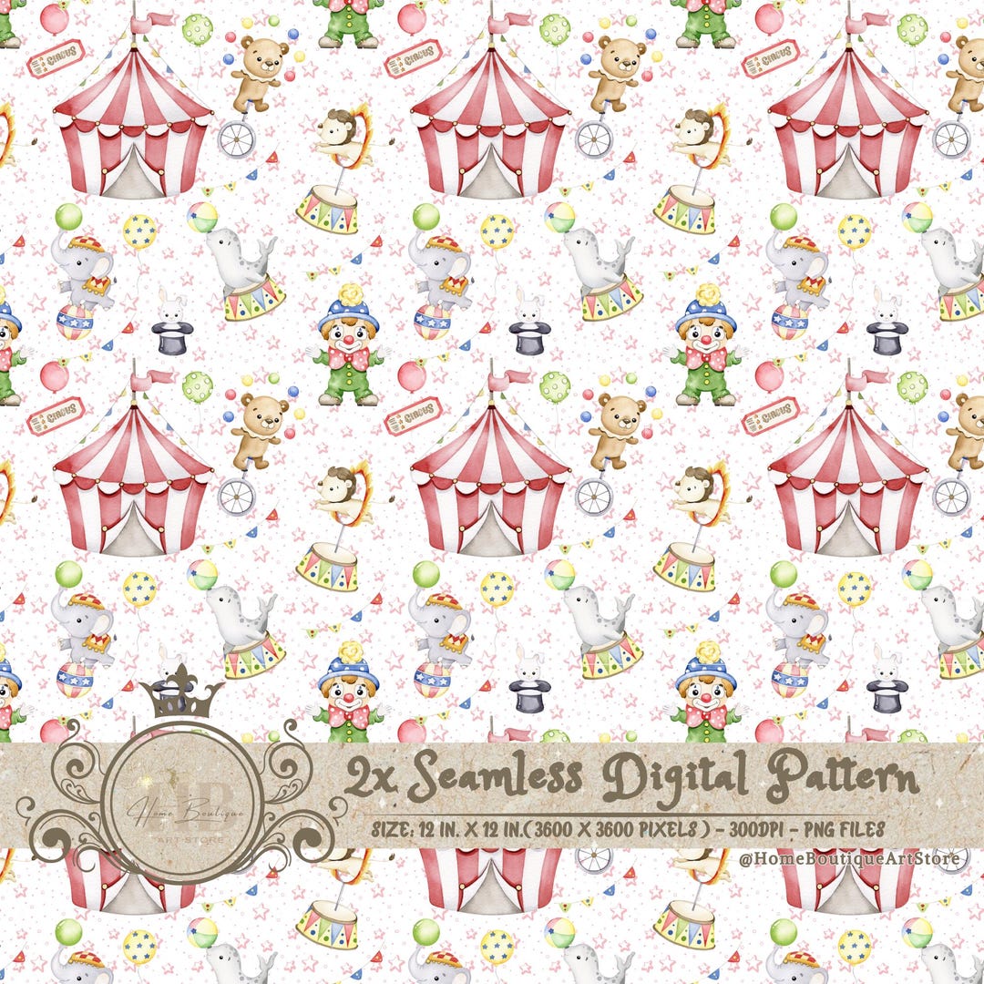 Watercolor Circus Digital Paper Pack Circus Seamless Pattern Nursery ...