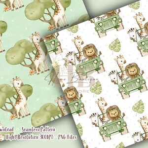 Safari Animals Digital Paper Pack Watercolor Animal Seamless Pattern ...