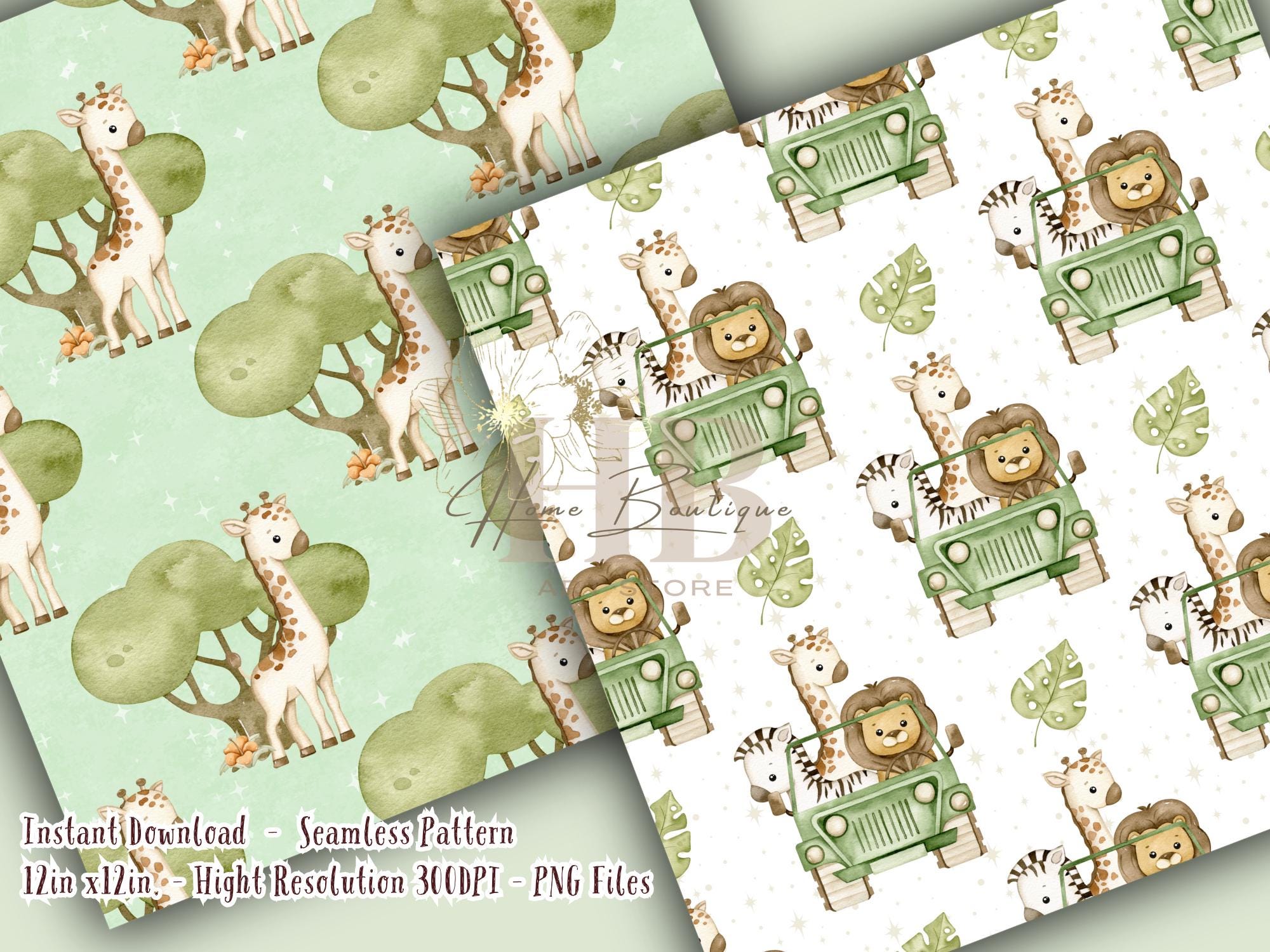 Safari Animals Digital Paper Pack Watercolor Animal Seamless Pattern ...