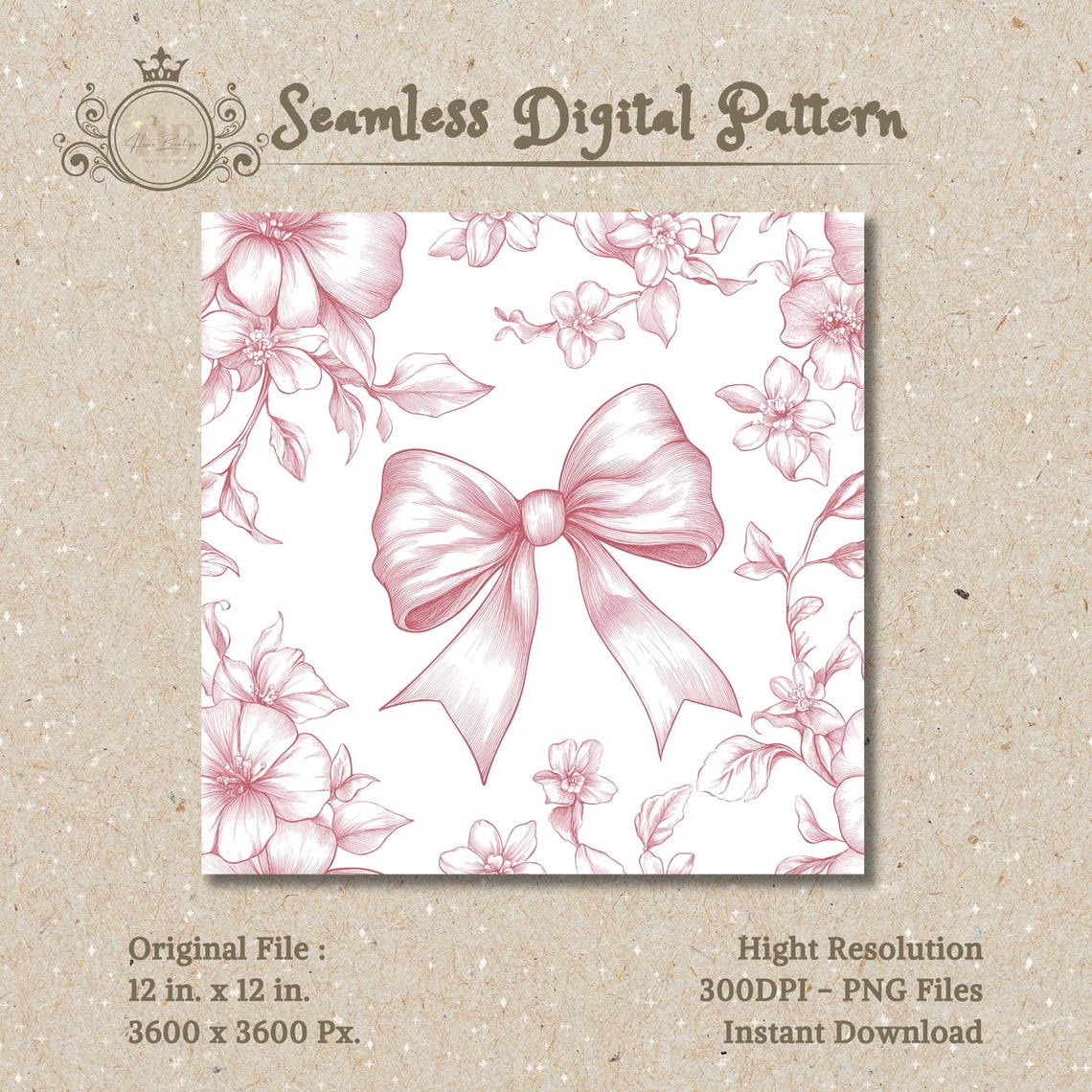 Pink Toile Coquette Seamless Patterns Bows Digital Paper Wallpaper ...