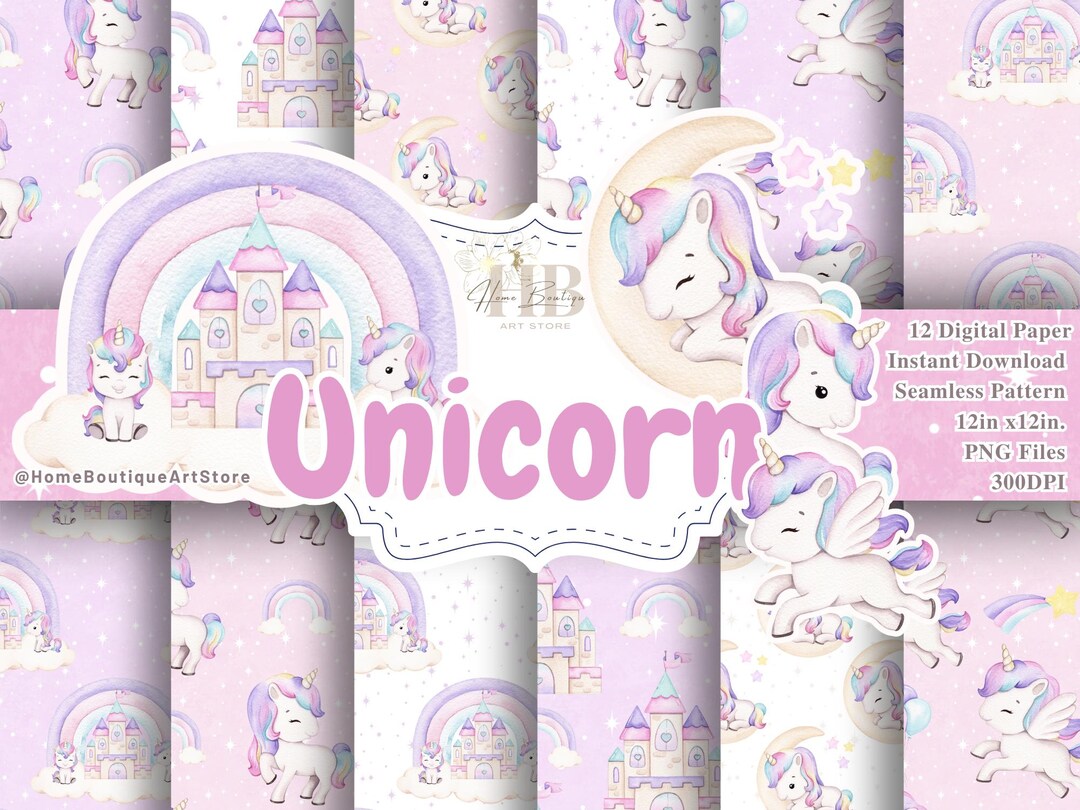 Watercolor Girly Unicorn Digital Paper Pack Girly Unicorn Seamless ...