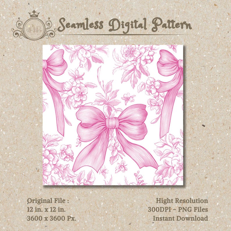 Pink Toile Coquette Seamless Patterns Bows Digital Paper Wallpaper ...
