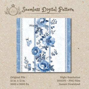 Blue Stripe Seamless Pattern Floral Digital Paper Wallpaper Scrapbook ...
