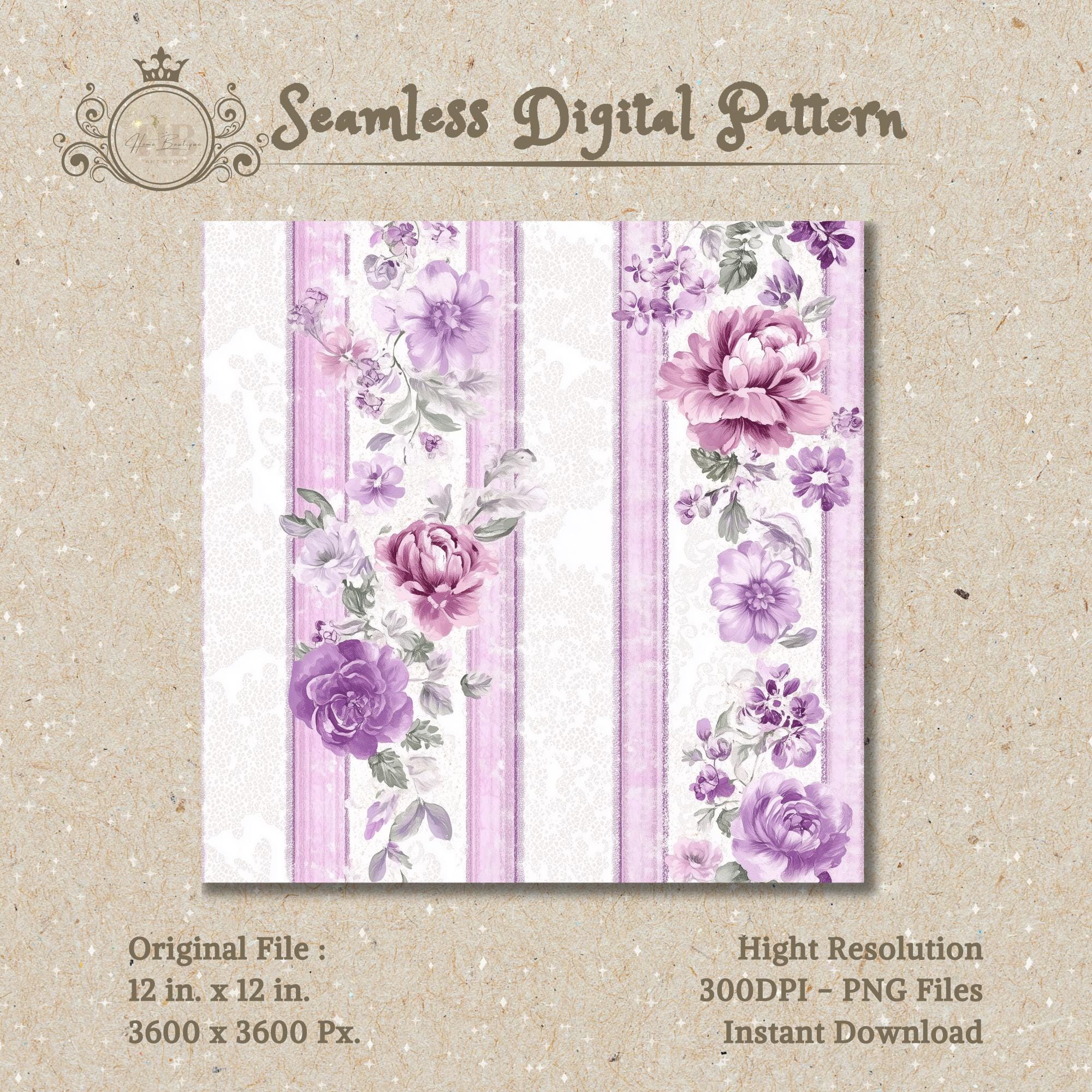 Purple Stripe Seamless Pattern Purple Floral Digital Paper Wallpaper ...