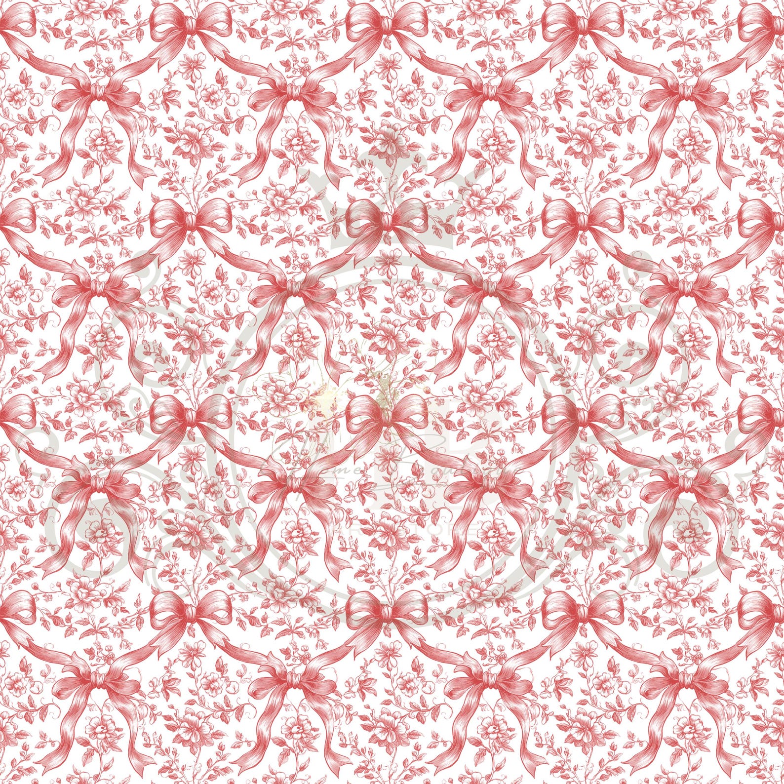 Red Toile Coquette Seamless Patterns Bows Digital Paper Wallpaper ...