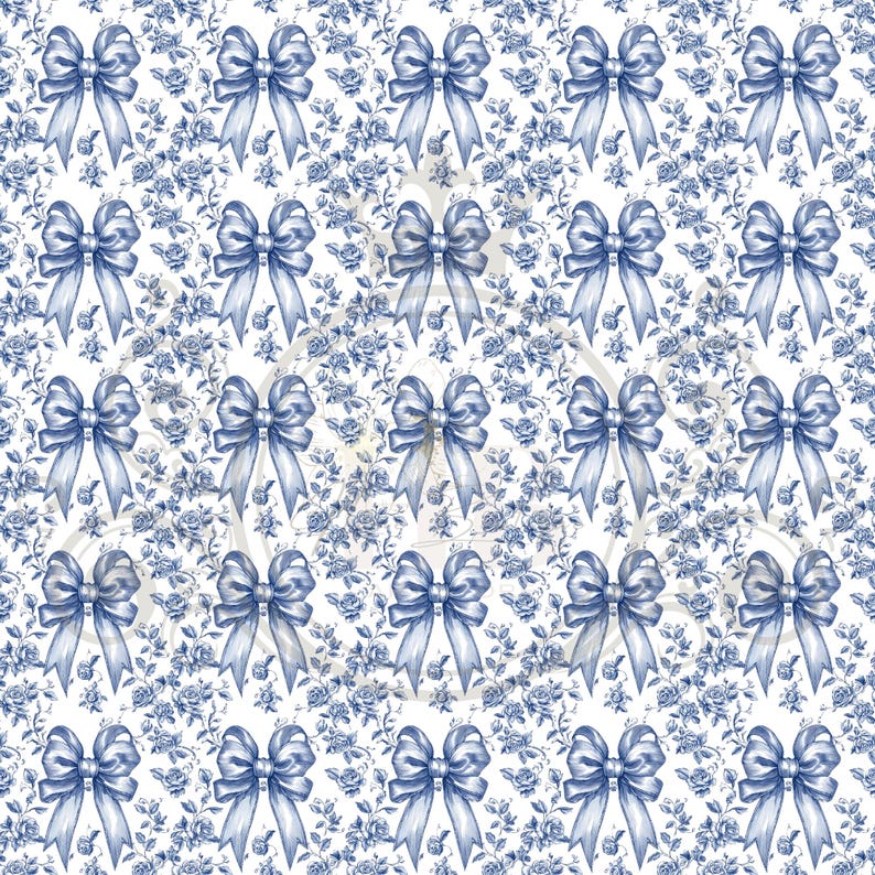 Blue Bow Toile Seamless Patterns Bows Coquette Digital Paper Wallpaper ...