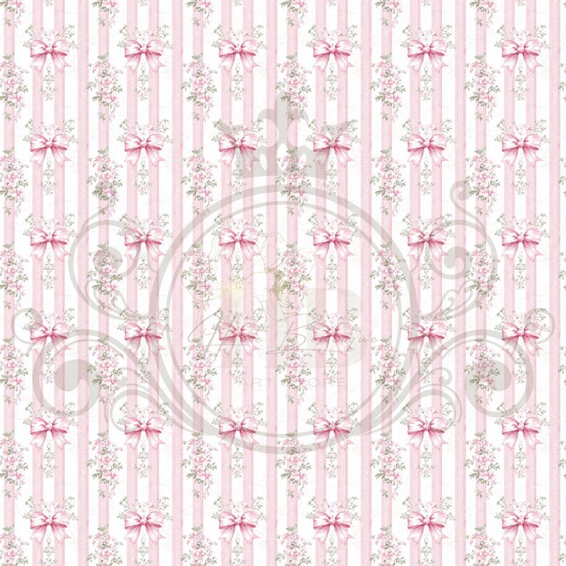 Pink Bow Flower Stripe Seamless Pattern Baby Pink Digital Paper ...