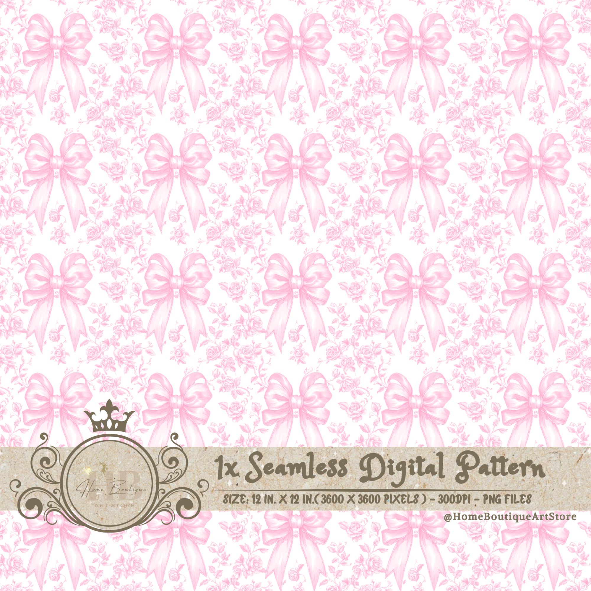 Pink Bows Toile Seamless Patterns Bows Coquette Digital Paper Wallpaper ...