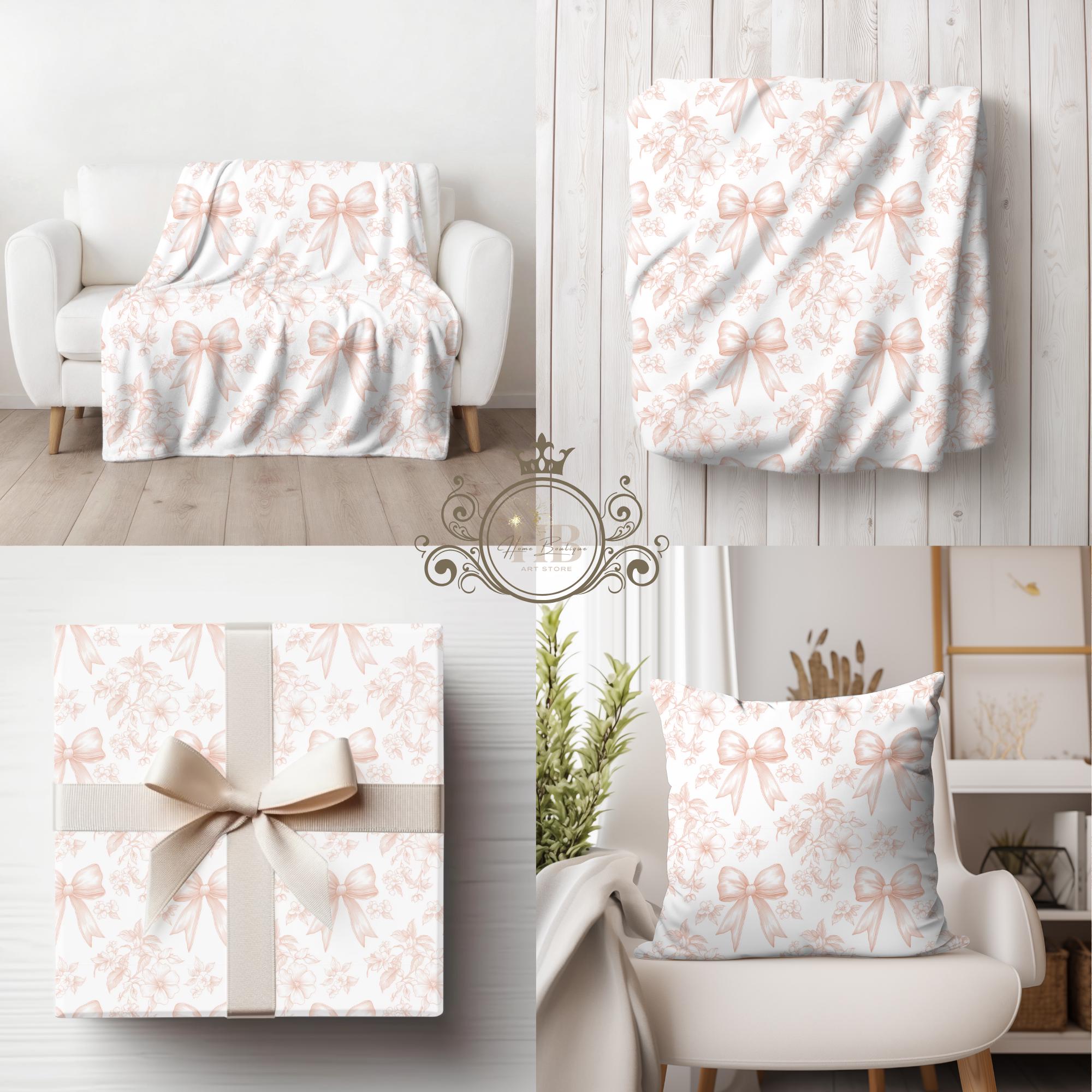 Peach Toile Coquette Seamless Patterns Bows Digital Paper Wallpaper ...