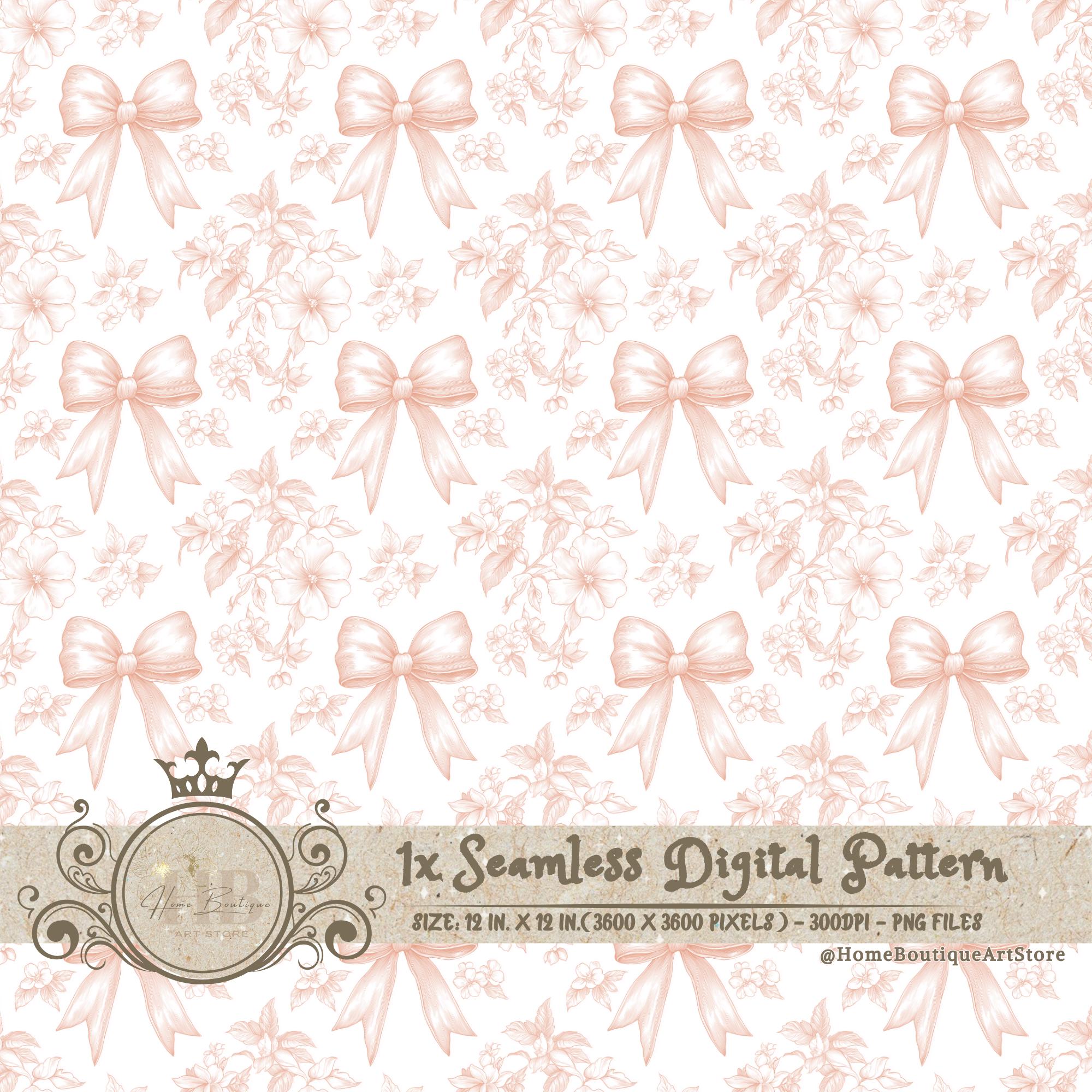 Peach Toile Coquette Seamless Patterns Bows Digital Paper Wallpaper ...