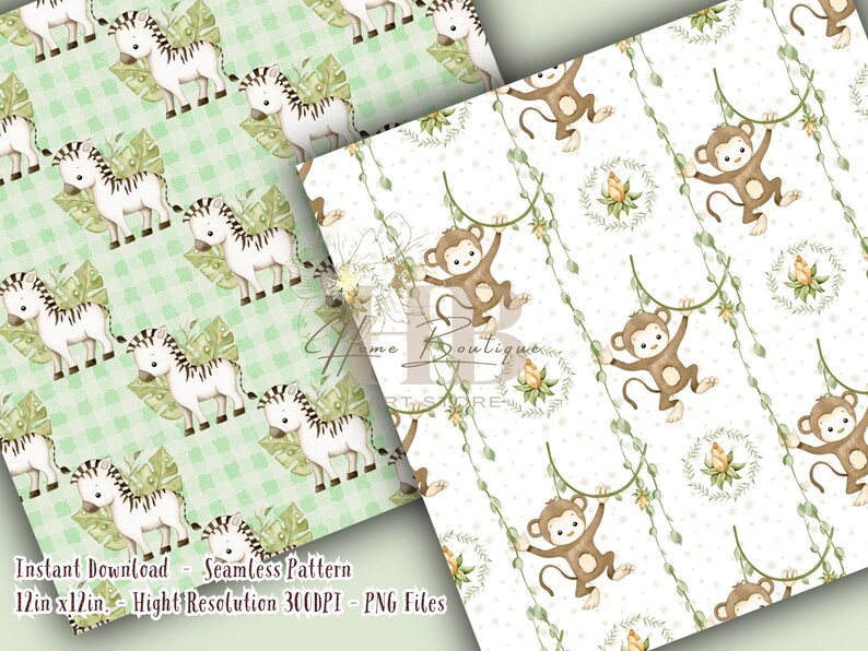 Safari Animals Digital Paper Pack Watercolor Animal Seamless Pattern ...