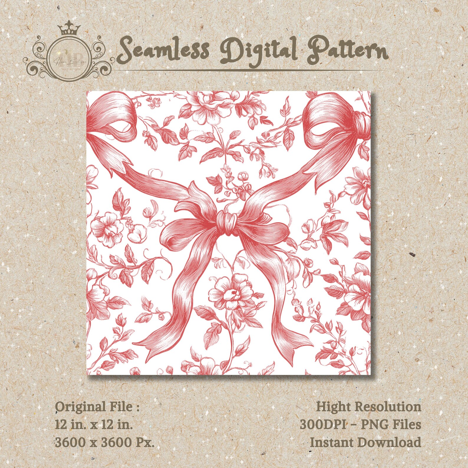 Red Toile Coquette Seamless Patterns Bows Digital Paper Wallpaper ...