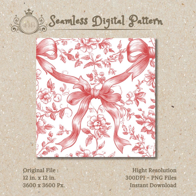 Red Toile Coquette Seamless Patterns Bows Digital Paper Wallpaper ...