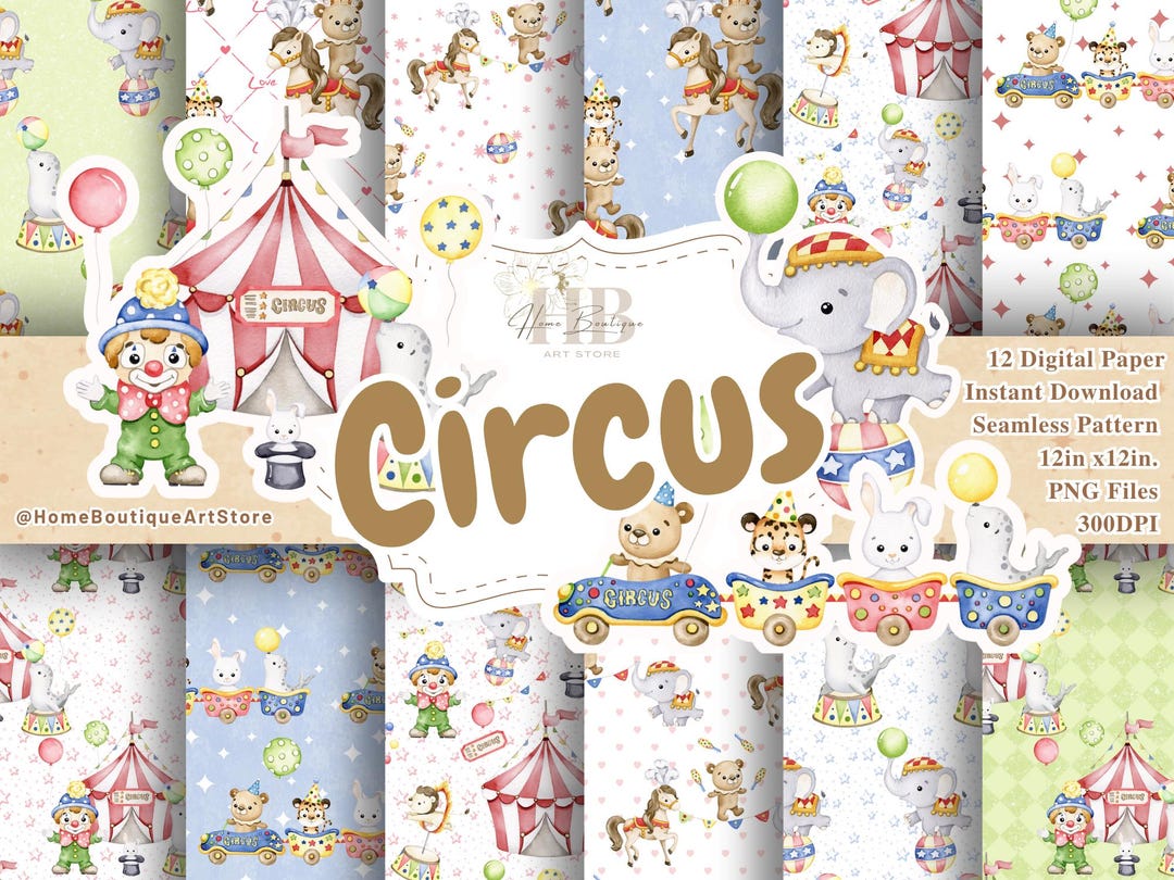 Watercolor Circus Digital Paper Pack Circus Seamless Pattern Nursery ...