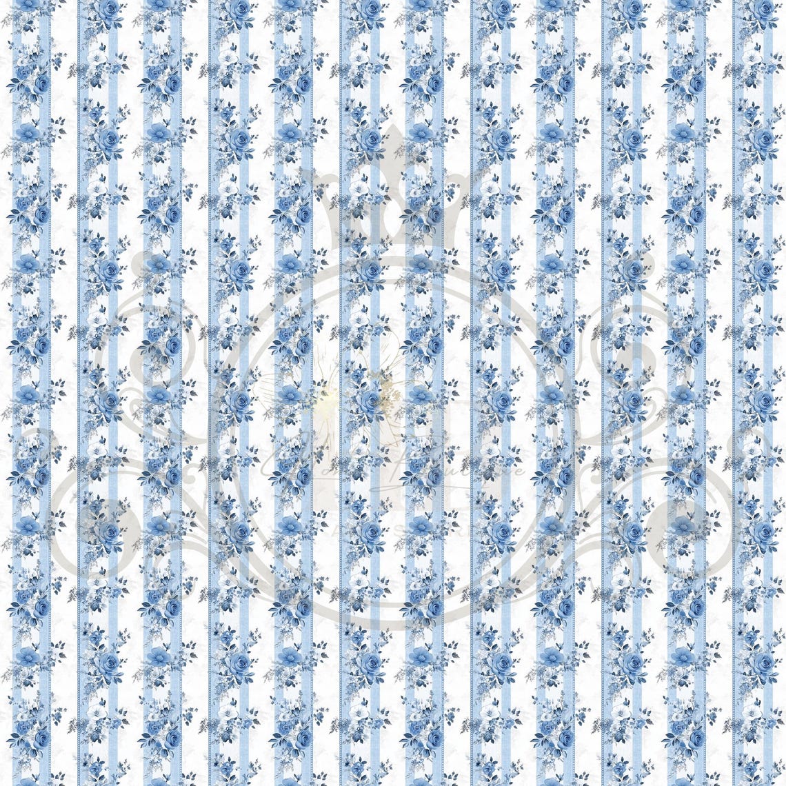 Blue Stripe Seamless Pattern Floral Digital Paper Wallpaper Scrapbook ...