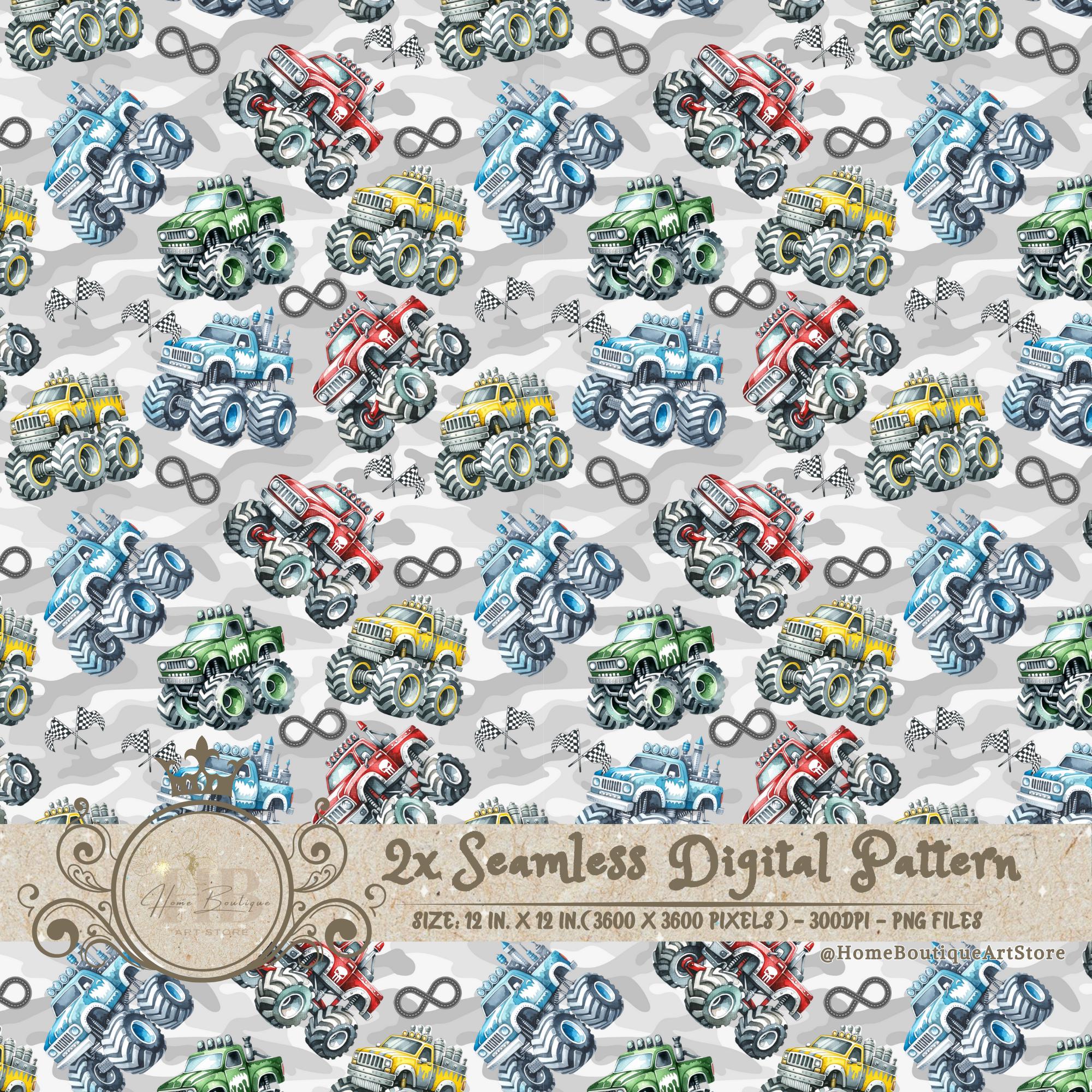 Watercolor Monster Trucks Digital Paper Pack Monster Trucks Seamless ...