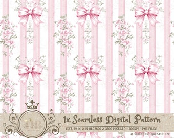 Pink Floral Stripe Seamless Pattern Baby Pink Digital Paper Wallpaper ...