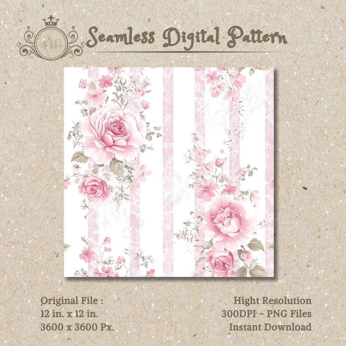 Pink Floral Stripe Seamless Pattern Baby Pink Digital Paper Wallpaper ...