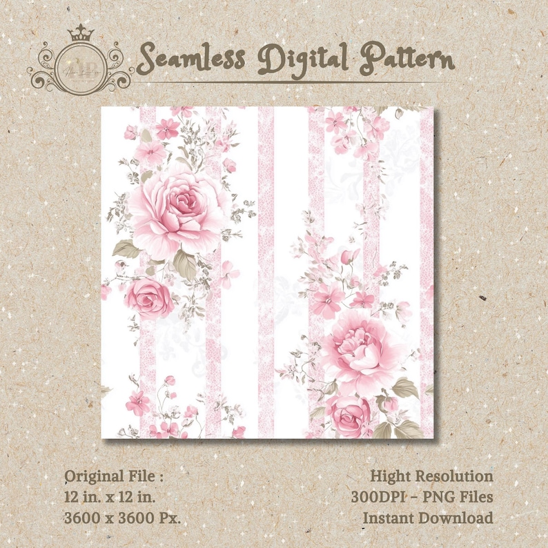 Pink Floral Stripe Seamless Pattern Baby Pink Digital Paper Wallpaper ...