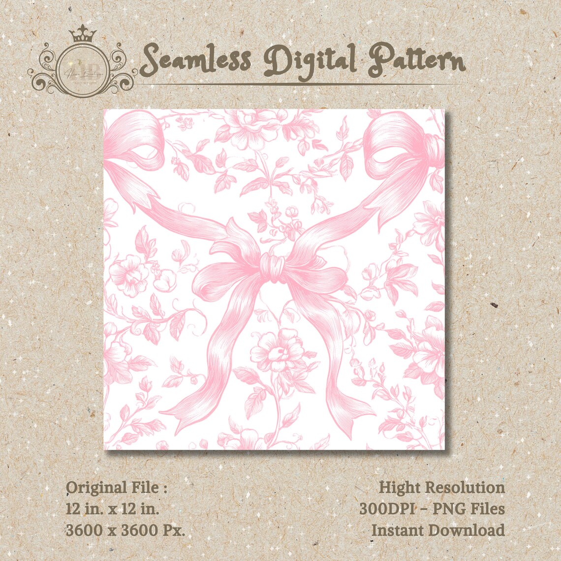 Pink Toile Coquette Seamless Patterns Bows Digital Paper Wallpaper ...