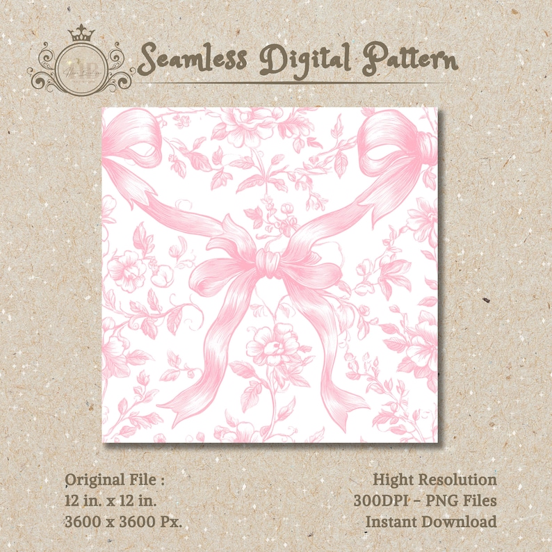 Pink Toile Coquette Seamless Patterns Bows Digital Paper Wallpaper ...