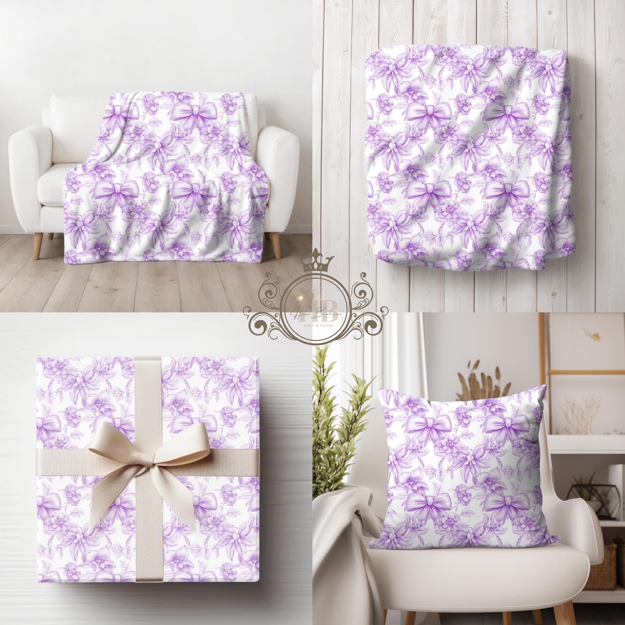 Purple Toile Coquette Seamless Patterns Bows Digital Paper Wallpaper ...