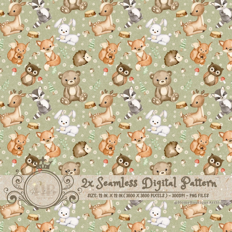 Woodland Animals Watercolor Digital Paper Pack Woodland Seamless ...