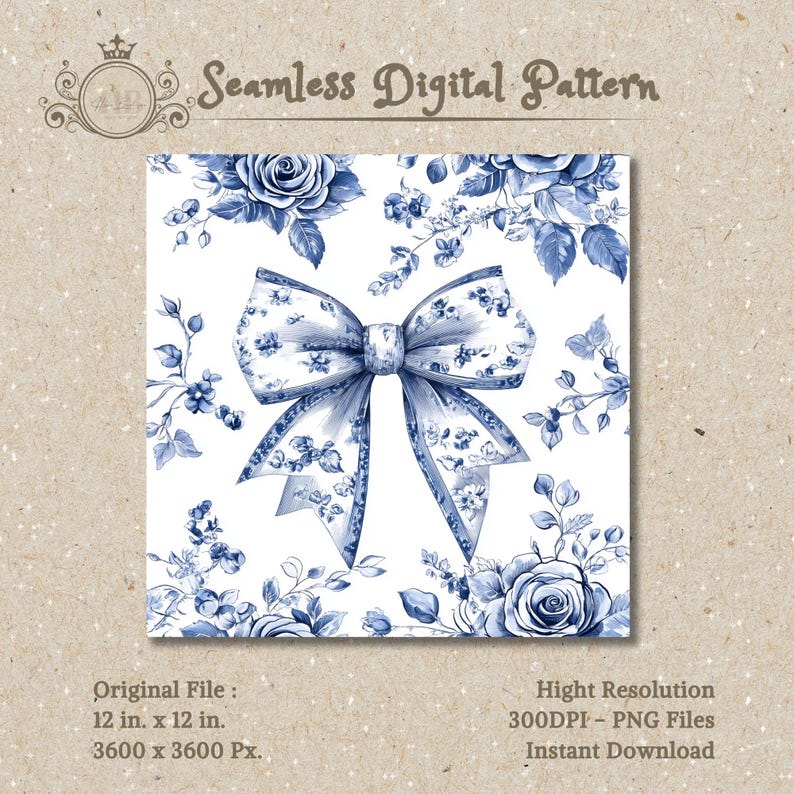 Blue Bow Toile Seamless Patterns Bows Coquette Digital Paper Wallpaper ...