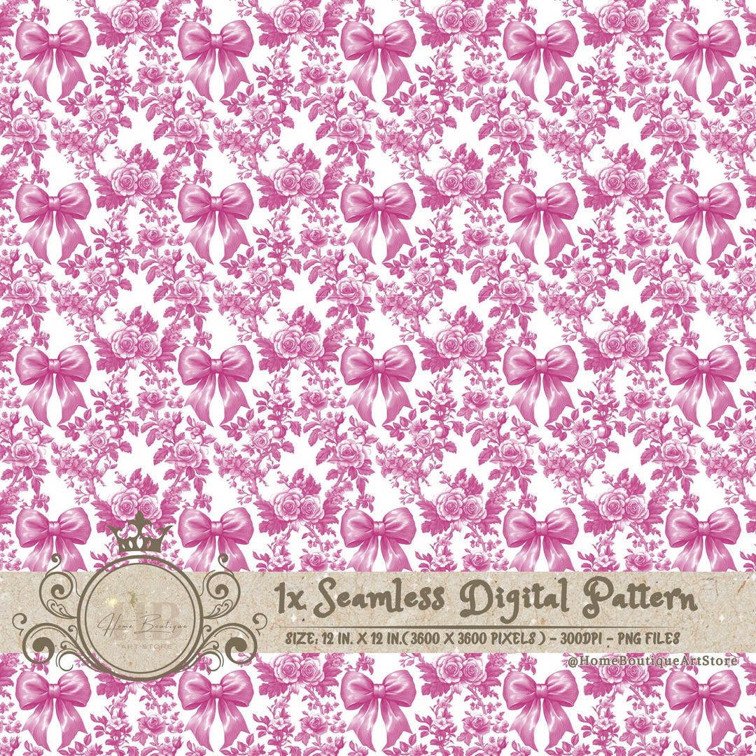 Pink Toile Coquette Seamless Patterns Bows Digital Paper Wallpaper ...