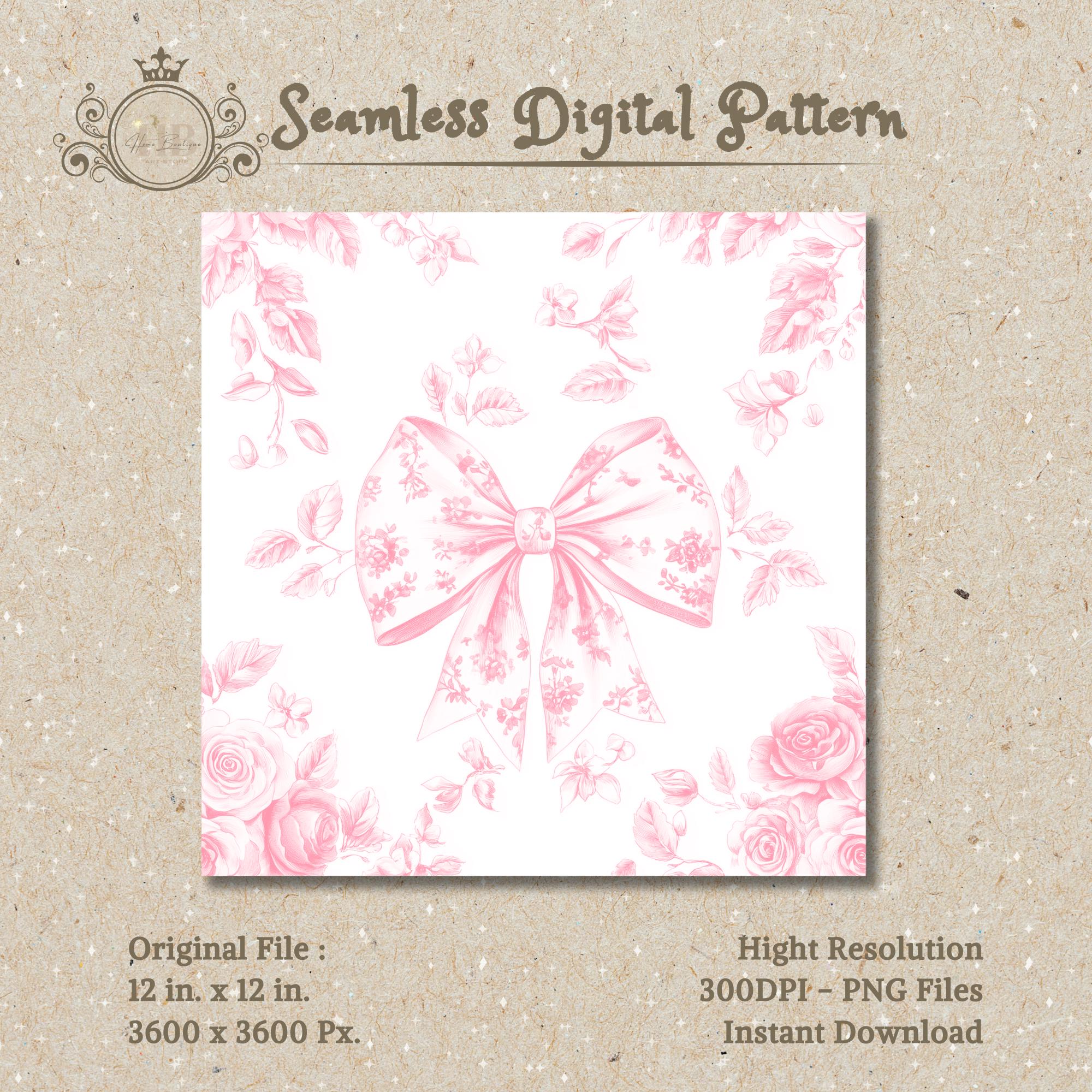 Pink Bows Toile Seamless Patterns Bows Coquette Digital Paper Wallpaper ...