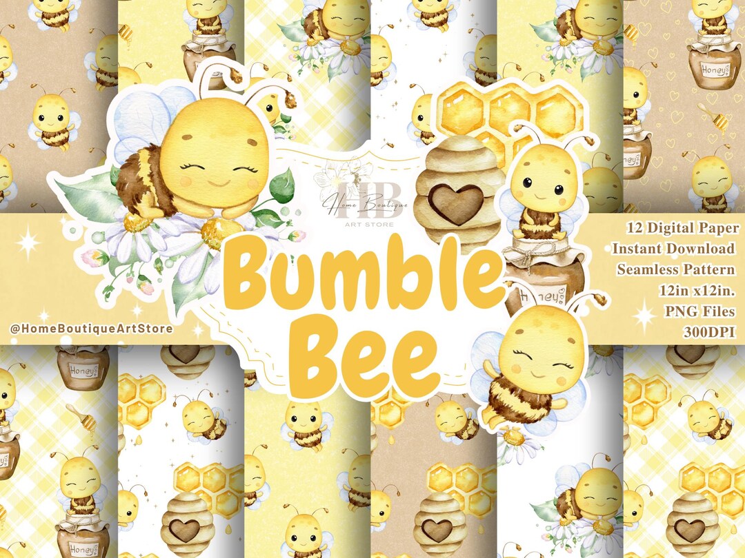 Watercolor Bumble Bee Digital Paper Pack Bee Ladybug Seamless Pattern ...