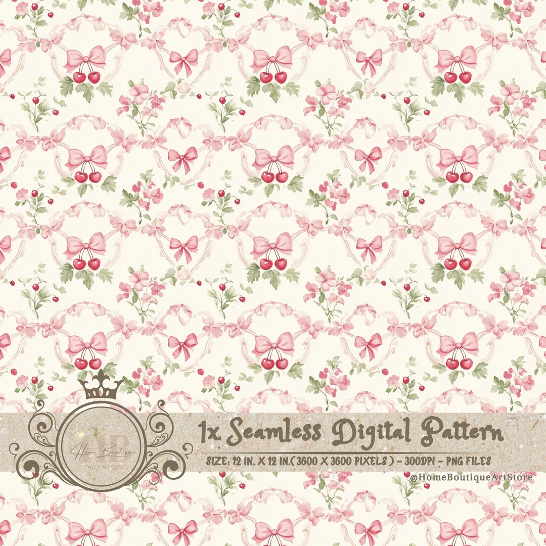 Vintage Bows Cherries Patterns Cherries Floral Seamless Patterns ...
