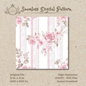 Pink Floral Stripe Seamless Pattern Baby Pink Digital Paper Wallpaper ...