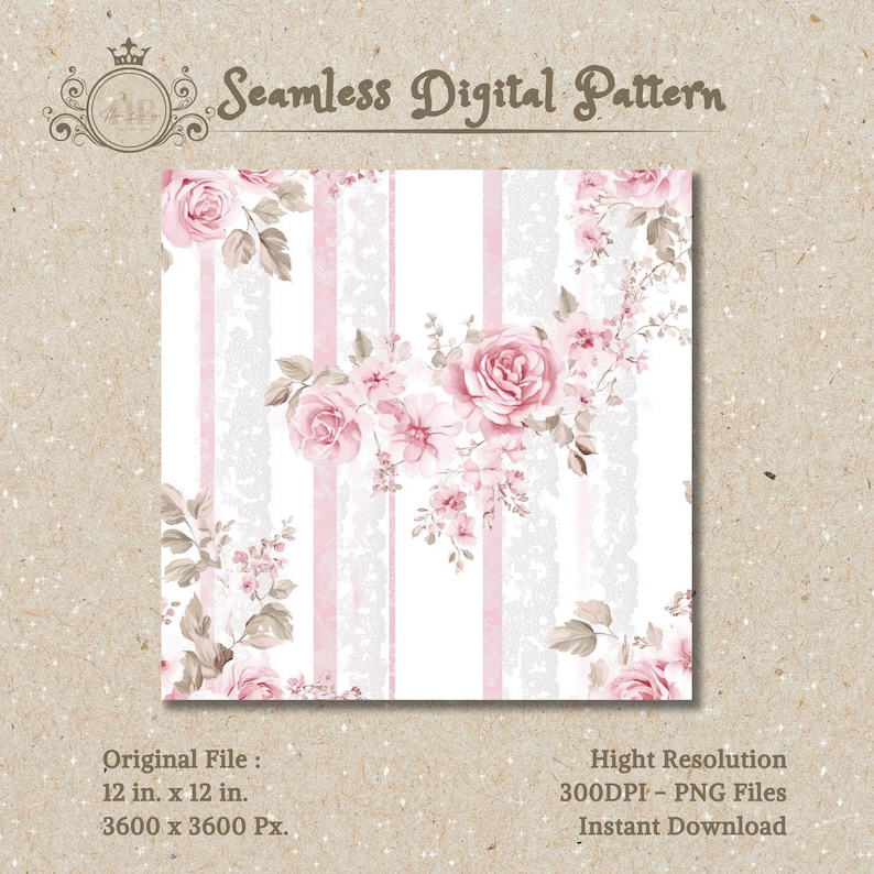 Pink Floral Stripe Seamless Pattern Baby Pink Digital Paper Wallpaper ...