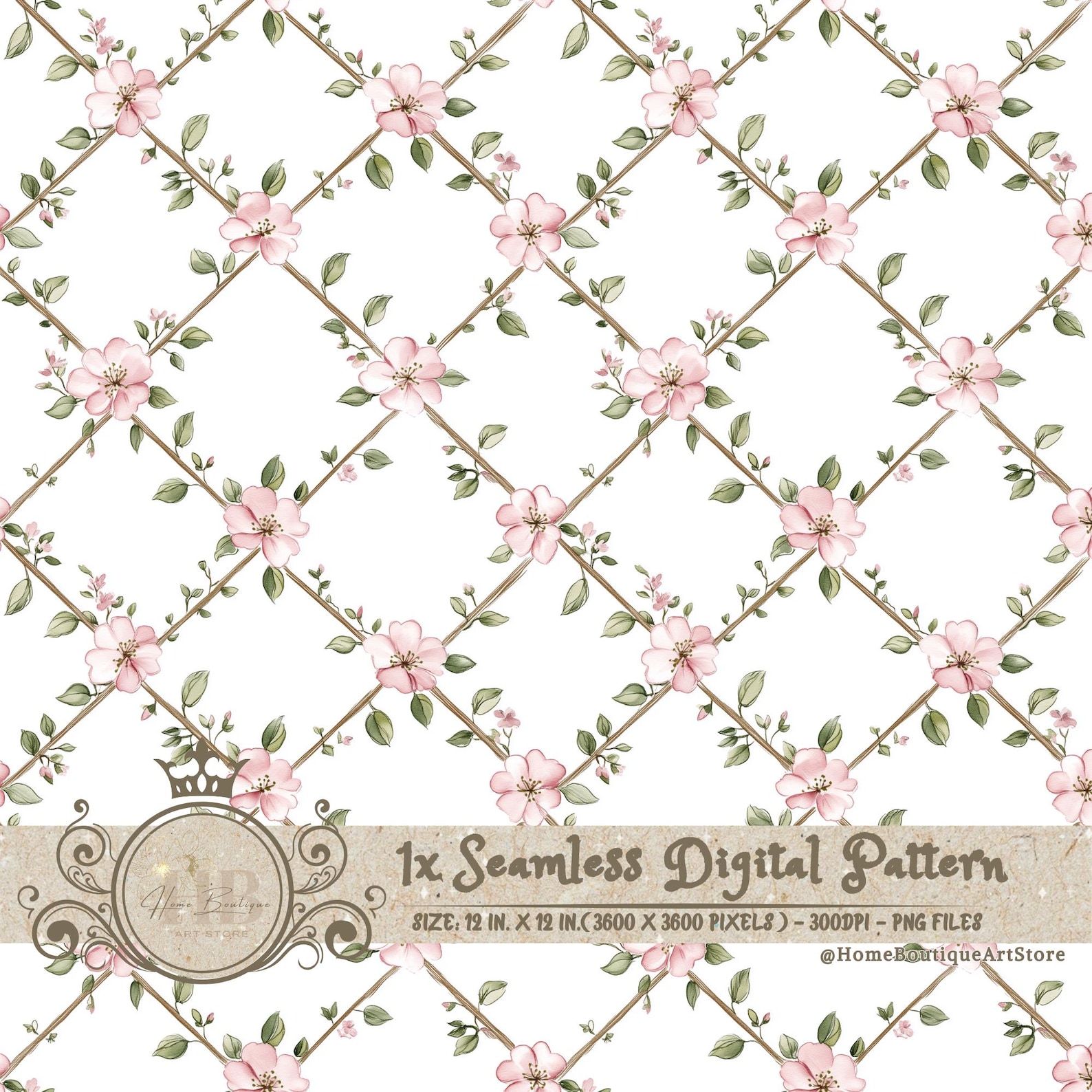 Vintage Floral Trellis Seamless Patterns Floral Trellis Watercolor ...