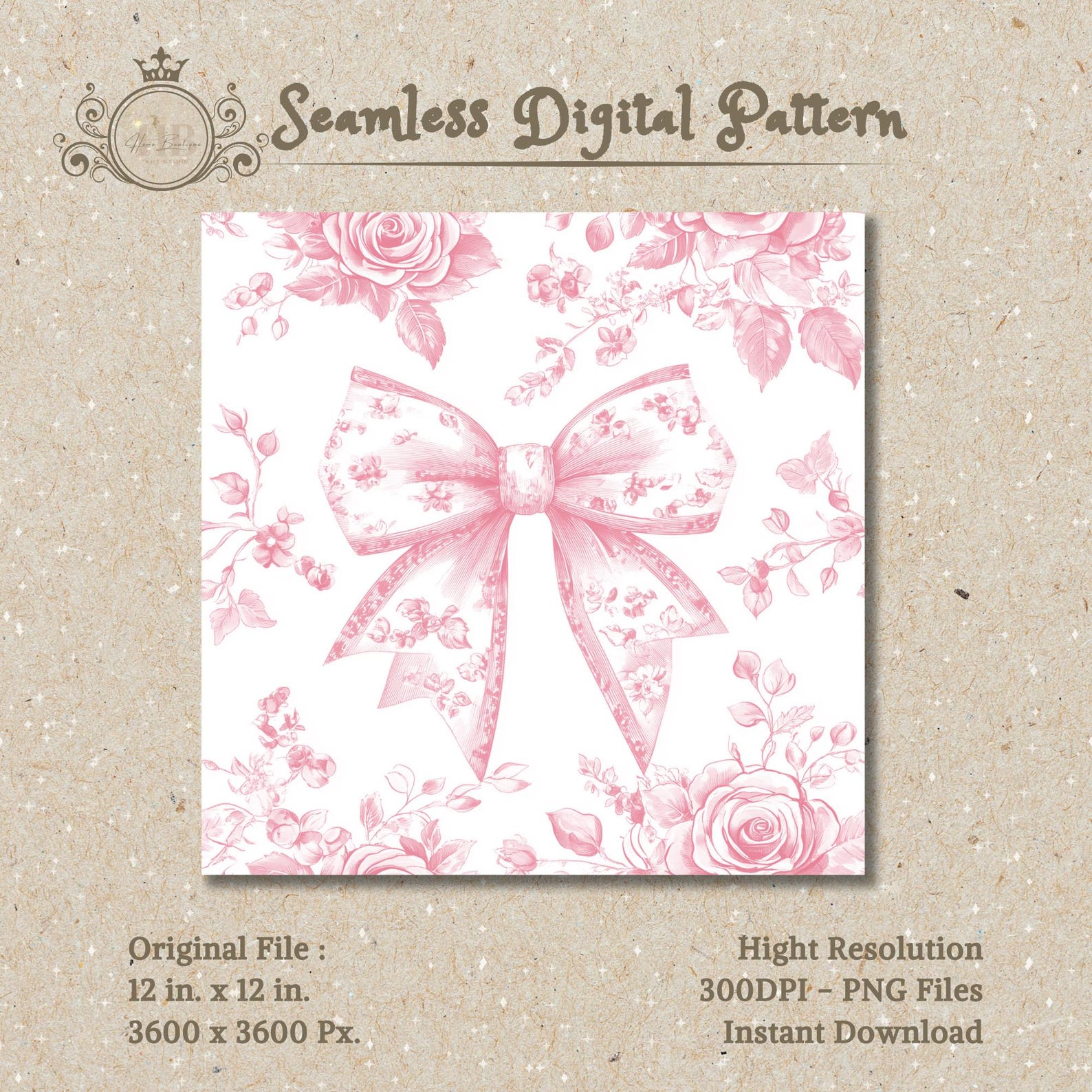 Pink Bows Toile Seamless Patterns Bows Coquette Digital Paper Wallpaper ...