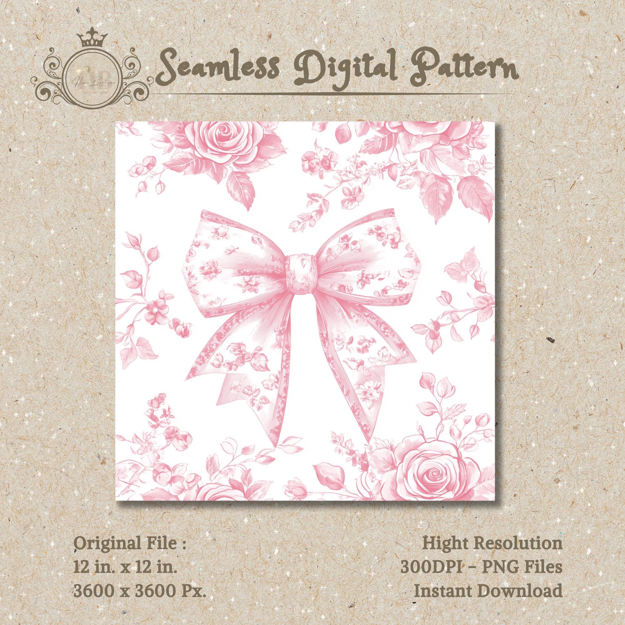 Pink Bows Toile Seamless Patterns Bows Coquette Digital Paper Wallpaper ...