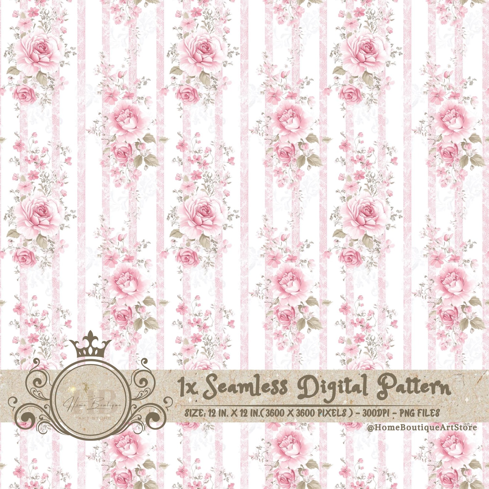 Pink Floral Stripe Seamless Pattern Baby Pink Digital Paper Wallpaper ...